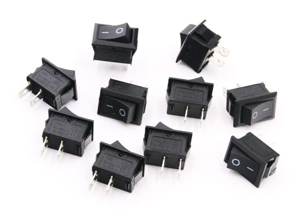 2 Pin SPST Mini Black Rocker Switch (Pack of 10) – MRS5 | QBM INDIA